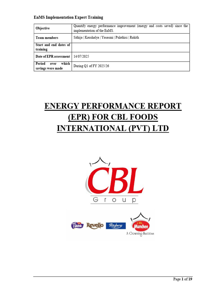 Energy Performance Report for CBL Foods | PDF | Energy Conservation