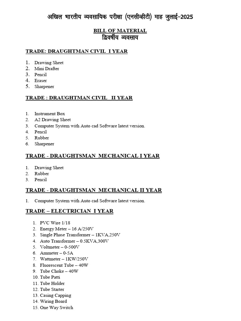Bill of Material Aitt Exam July 2025 | PDF | Welding | Construction