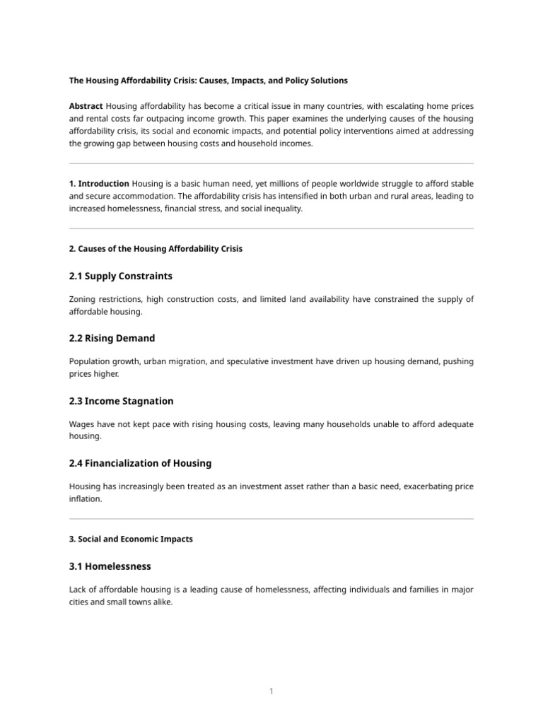 Housing Affordability Crisis Explained | PDF | Affordable Housing ...