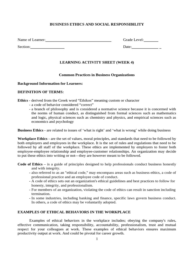 Business Ethics and Workplace Conduct | PDF | Business Ethics | Employment