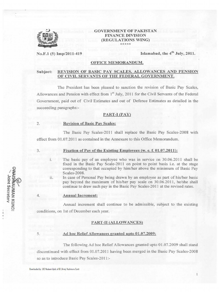 Revised Pay Scale 2011 | PDF