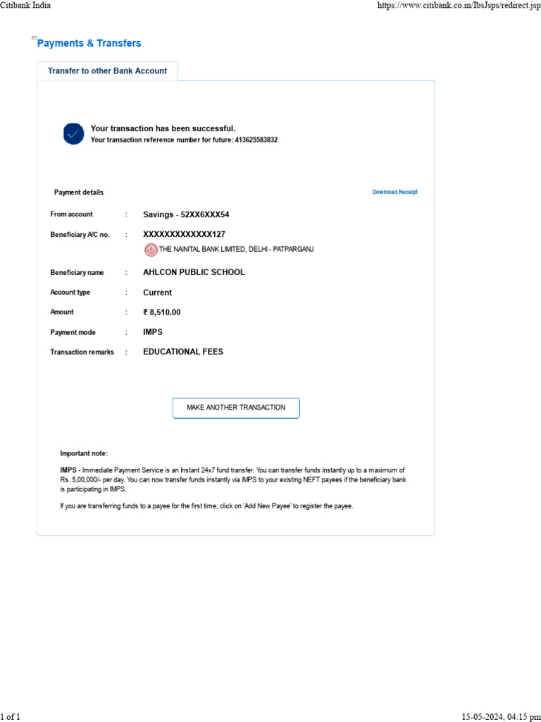Successful IMPS Payment Receipt | PDF