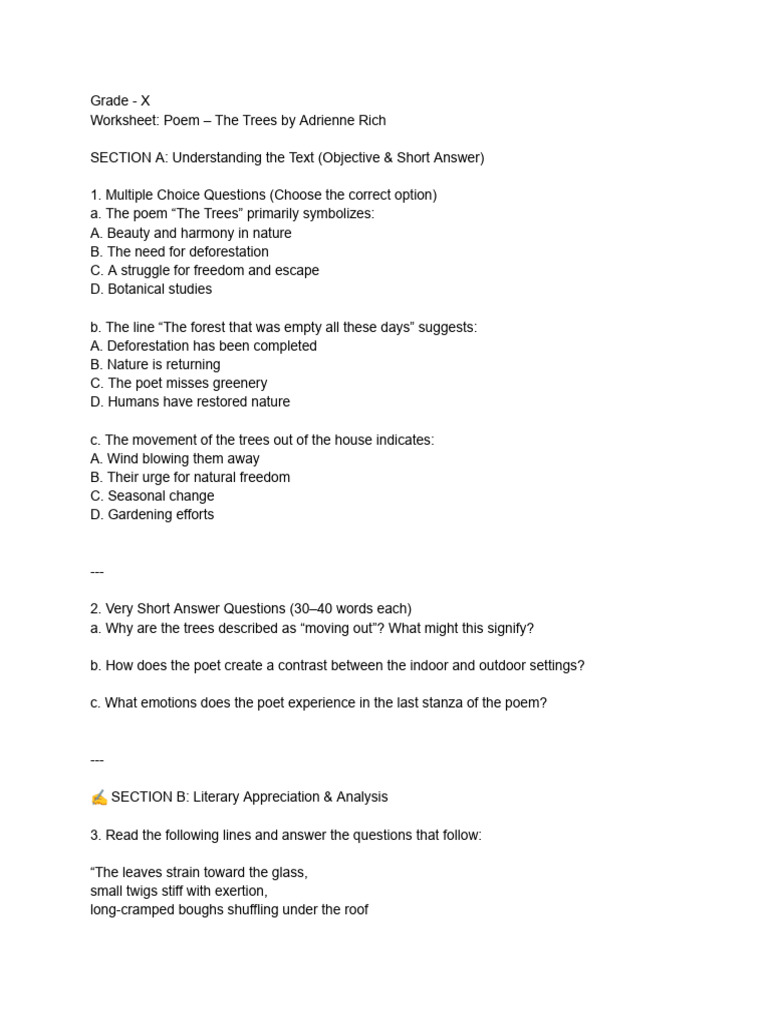Attachment Resource 20250720111913 Grade X Poem Trees | PDF