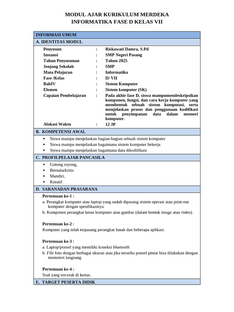 Perangkat Ajar Informatika Kelas 7 Fase D Bab 4 | PDF