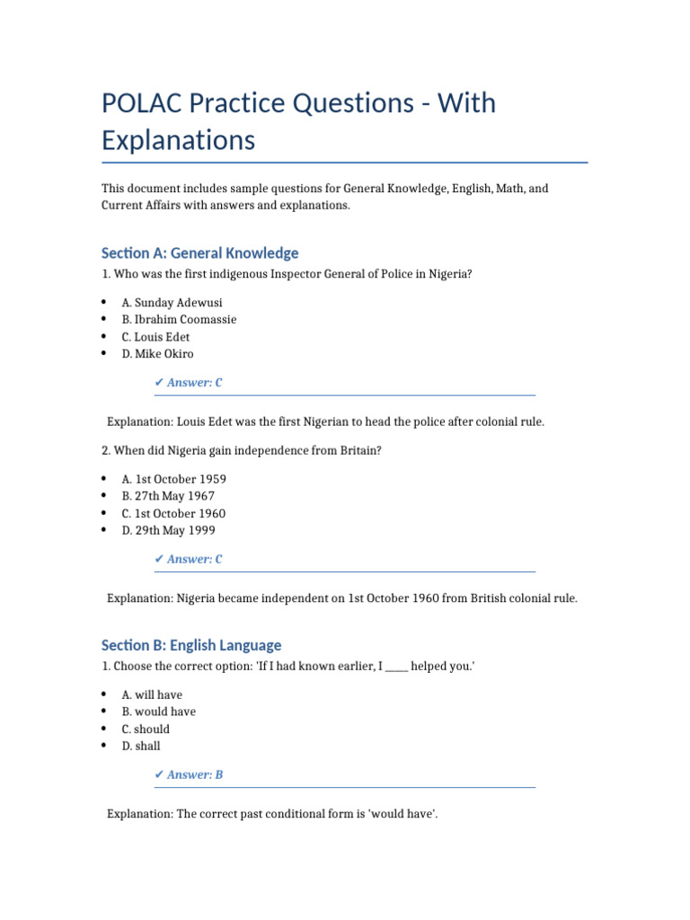 POLAC Exam Practice Questions & Answers | PDF
