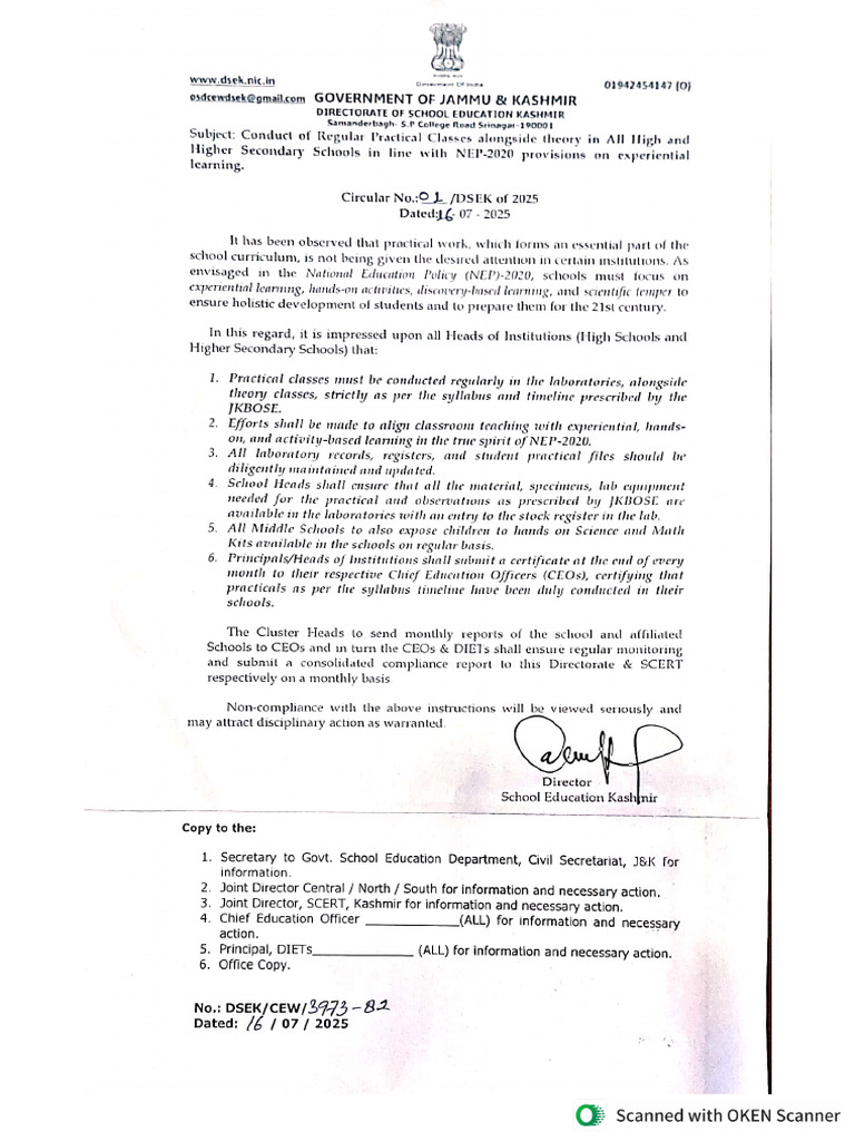Circular Regarding Conduct of Regular Practical Classes Alongside ...