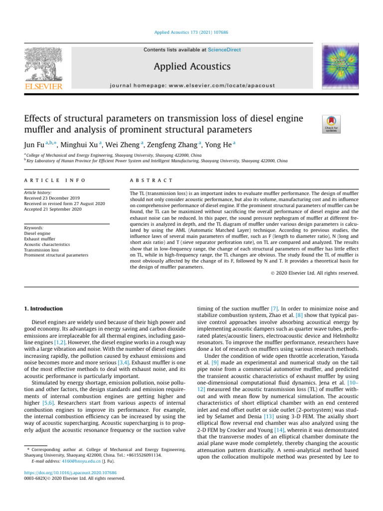 Effects of Structural Parameters On Transmission Loss of Diesel Engine ...
