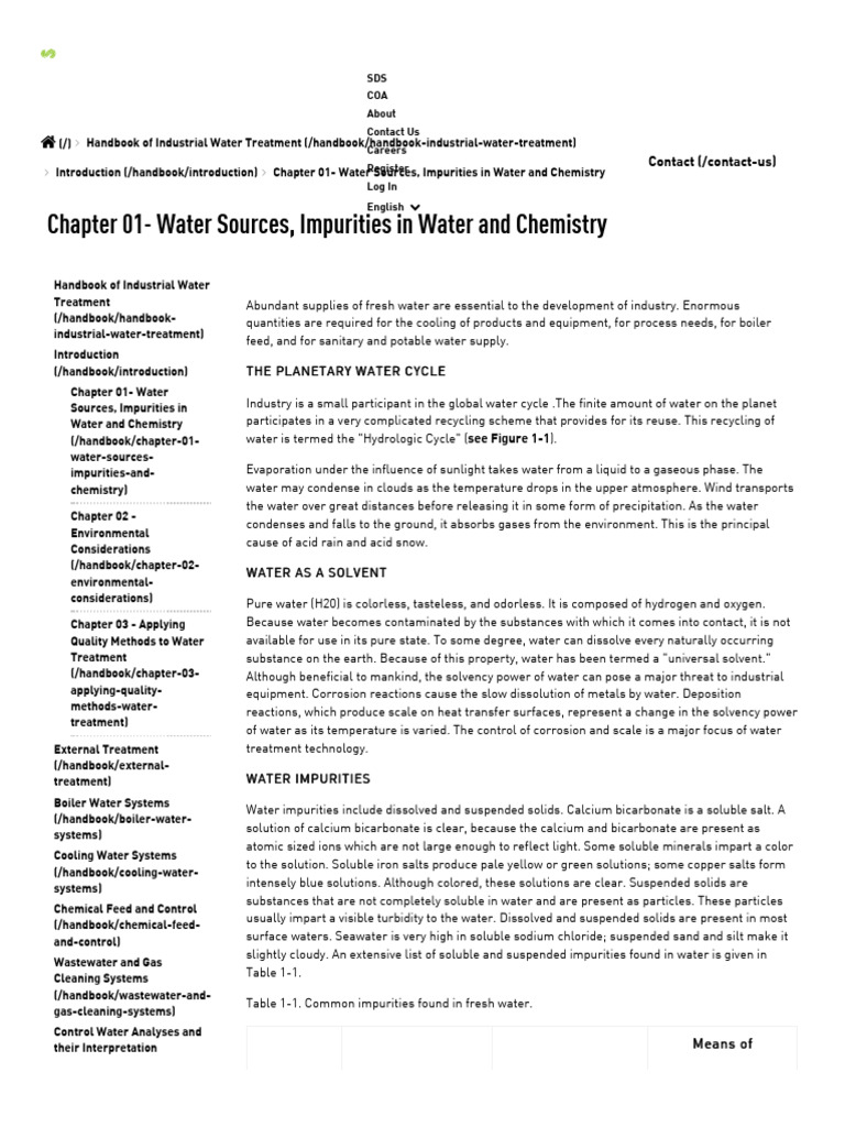 Chapter 01 - Water Sources, Impurities and Chemistry | PDF | Ph | Water