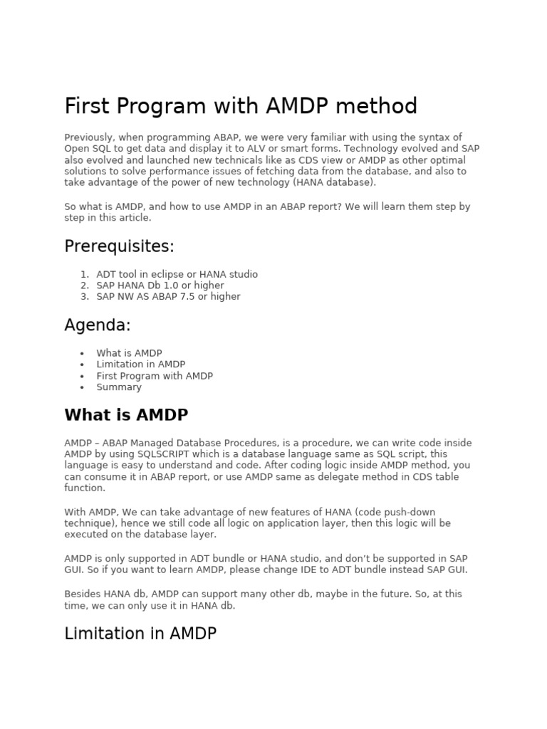 First Program With AMDP Method | PDF | Computer Programming | Object Oriented Programming