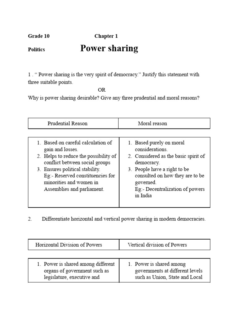 GR 10 Power Sharing - Notes | PDF | Separation Of Powers | Democracy