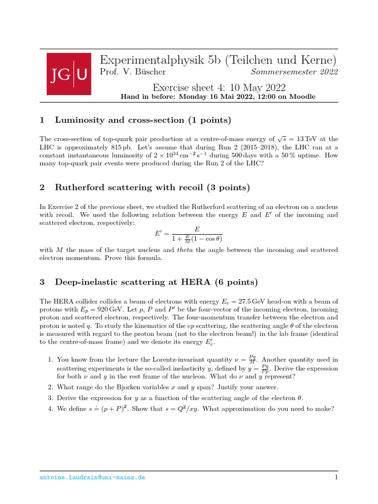 Exercise Sheet 4 | PDF | Electron | Electronvolt