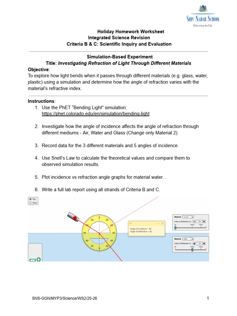 Science Holiday Homework - MYP3 - Criterion B, C and D | PDF ...