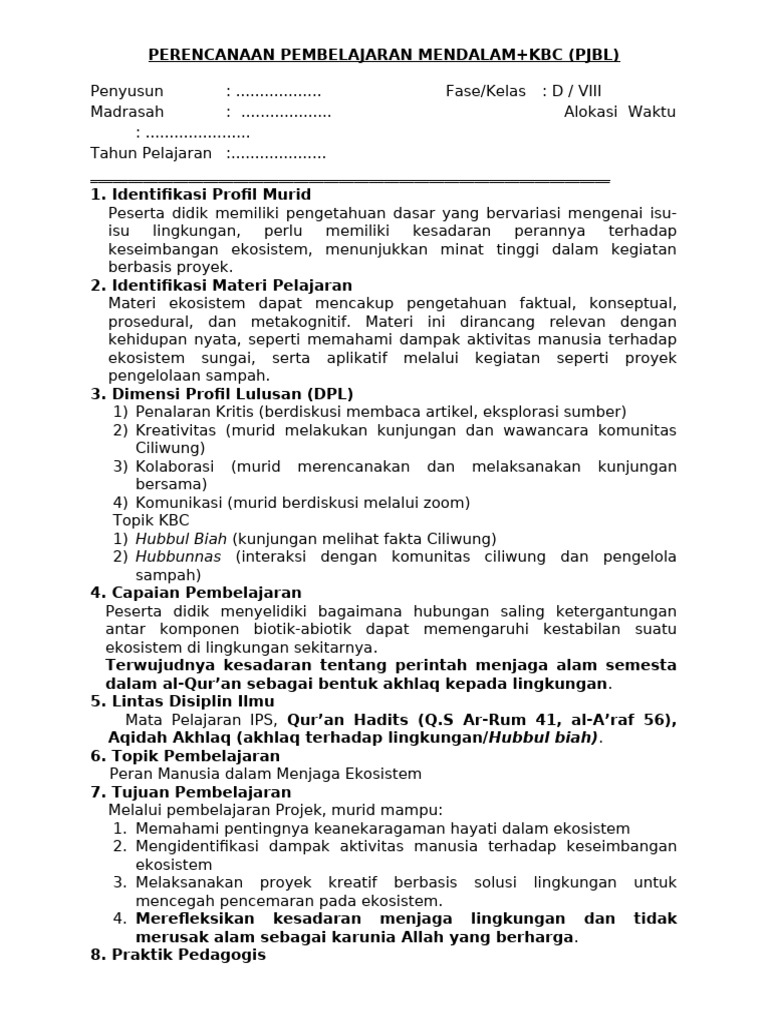 Contoh Modul Ajar (PPMBC) (PJBL) | PDF