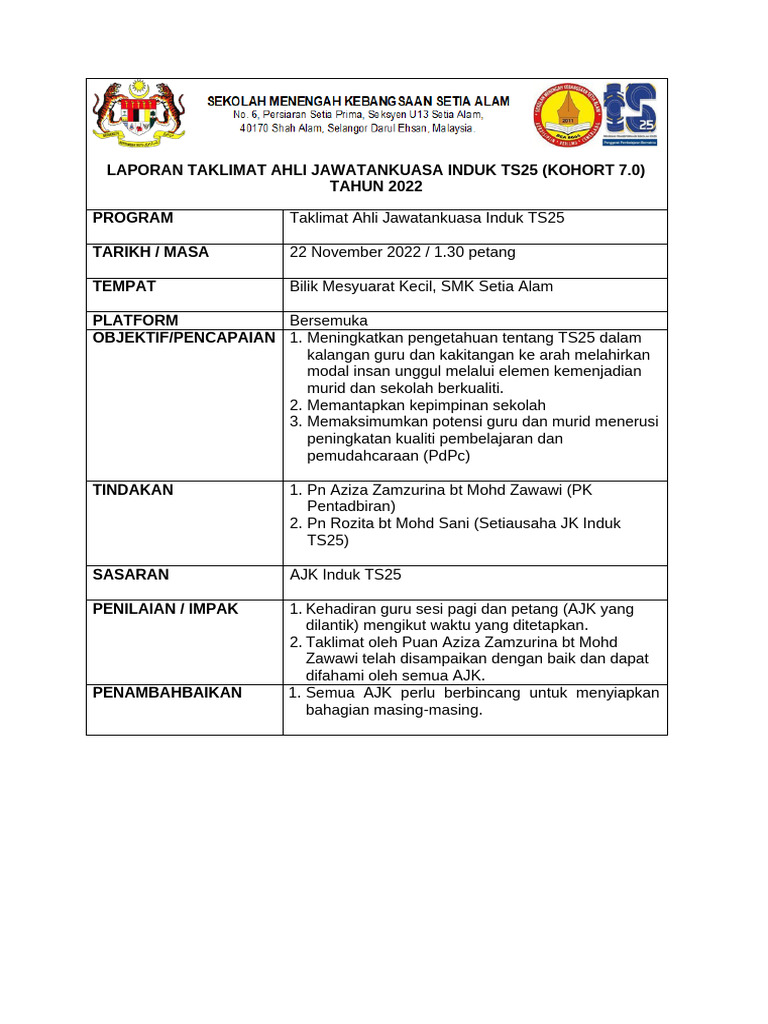 Format Laporan Program Ringkas (Unit, Panitia) | PDF