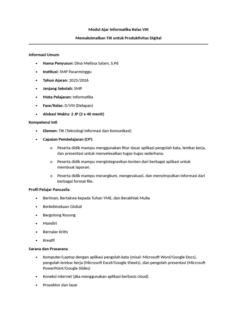 Modul Ajar Informatika Bab 3 Kelas VIII | PDF