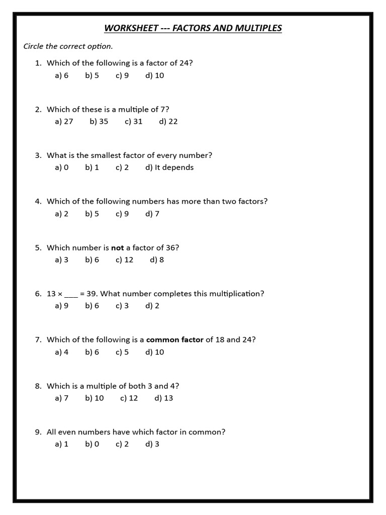 Worksheet - Factors and Multiples | PDF | Chess | Chess Theory