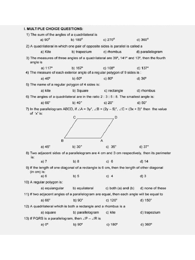 Understanding Quadrilateral Worksheet | PDF