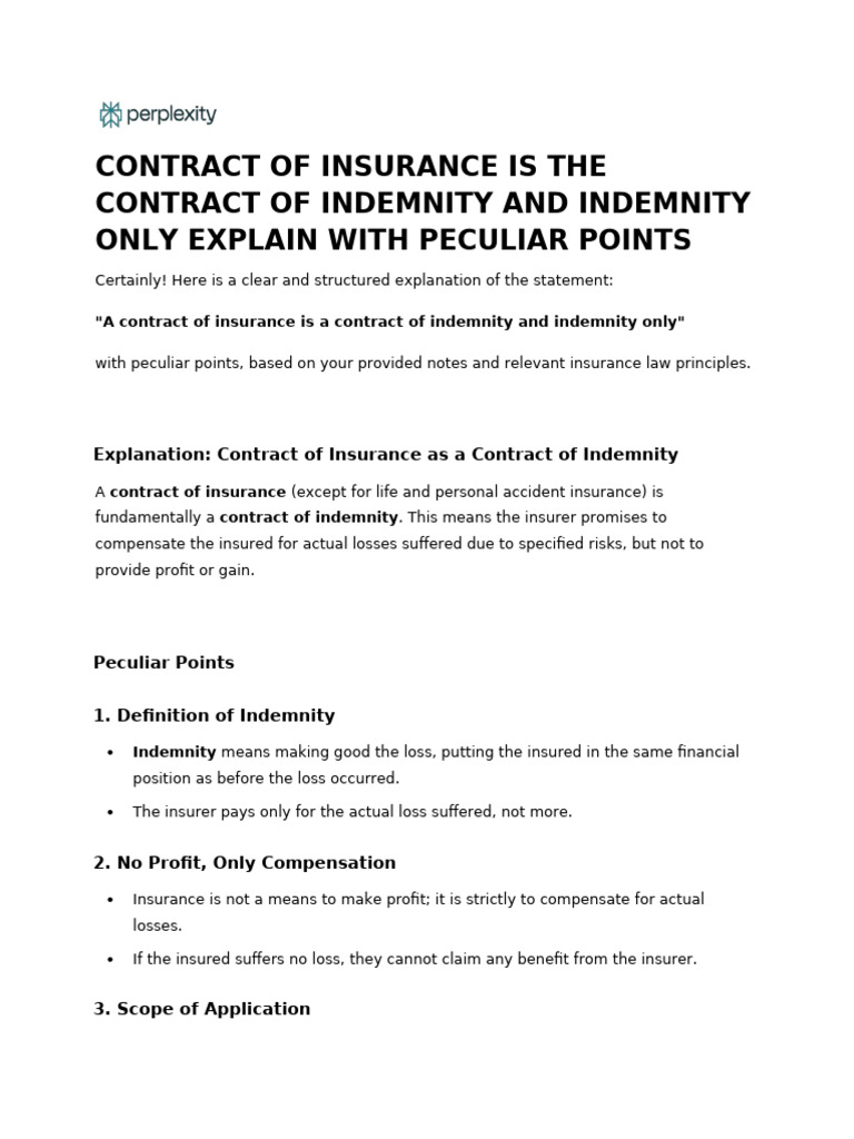 Life Insurance: Not a Contract of Indemnity | PDF | Indemnity | Insurance