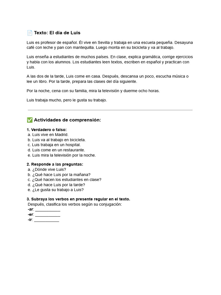 10 Copias - Comprensión Lectora Presente Regulares | PDF
