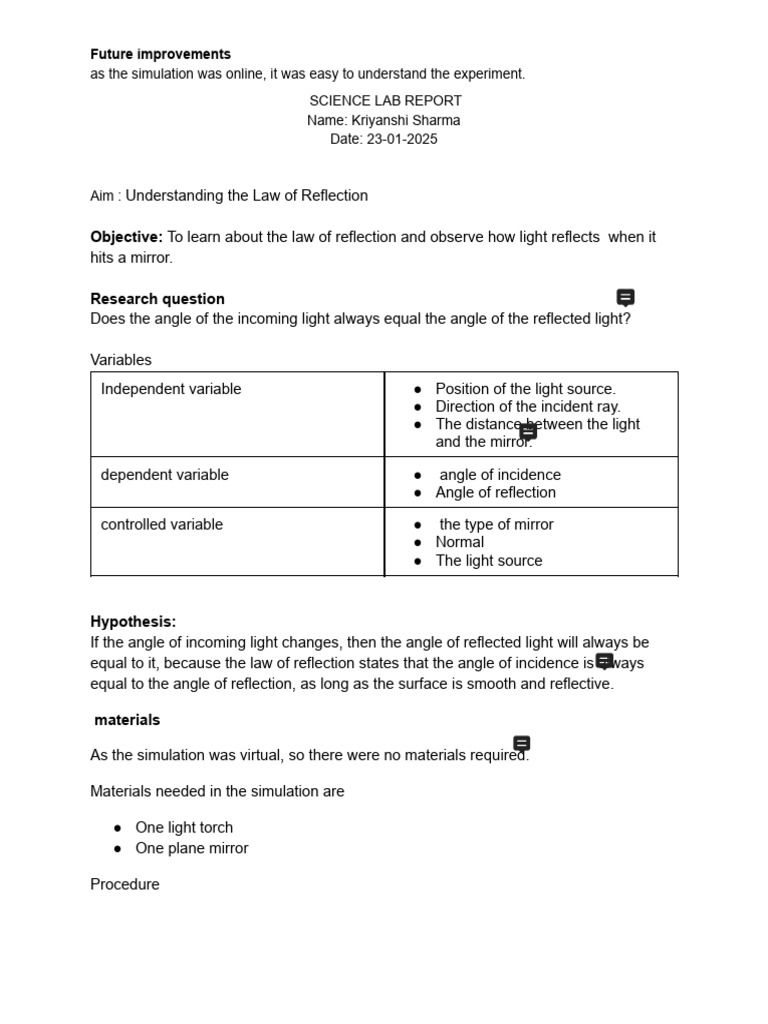 Science Lab Report PDF | PDF | Reflection (Physics) | Mirror