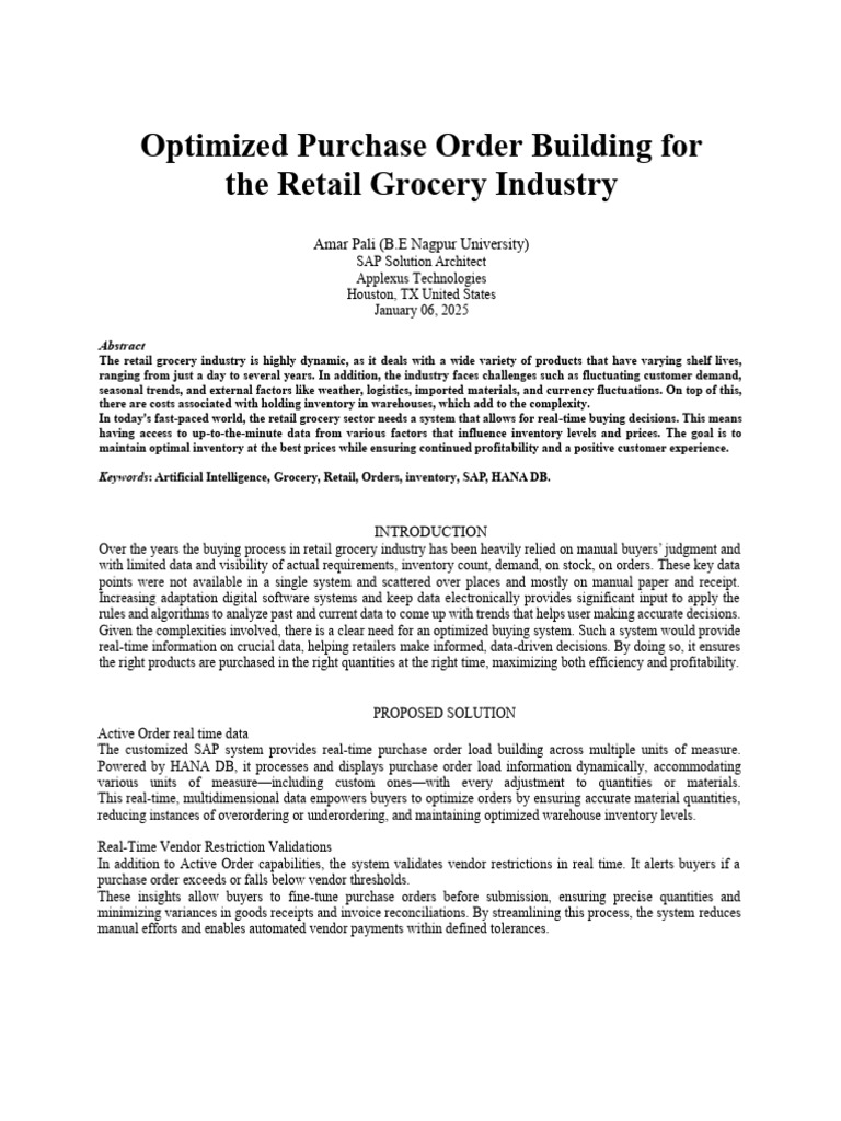 Optimized Purchase Order Building For The Retail Grocery Industry ...