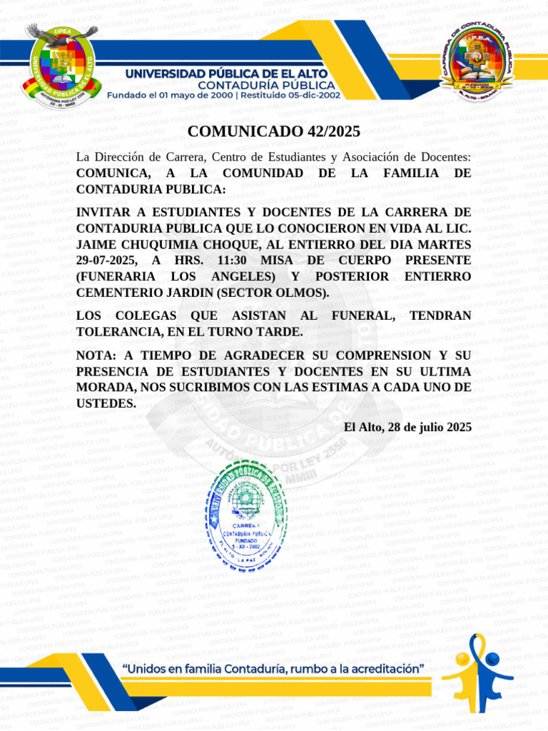 Invitación al funeral de Jaime Chuquimia | PDF