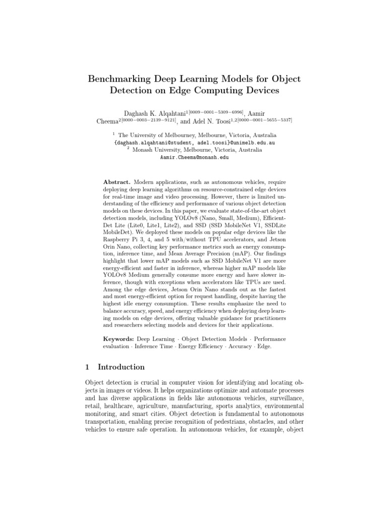 40 - Benchmarking Deep Learning Models For Object | PDF | Internet Of Things | Raspberry Pi