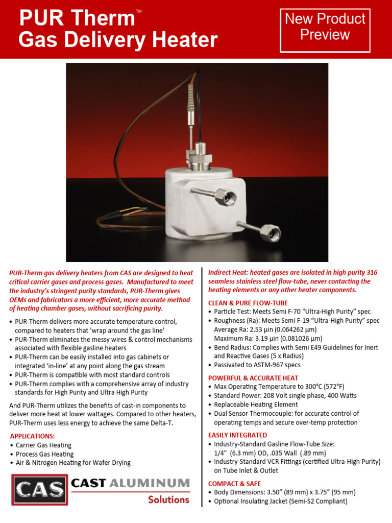 PUR Therm Gas Delivery Heater Cast Aluminum Solutions | PDF | Gases | Heat