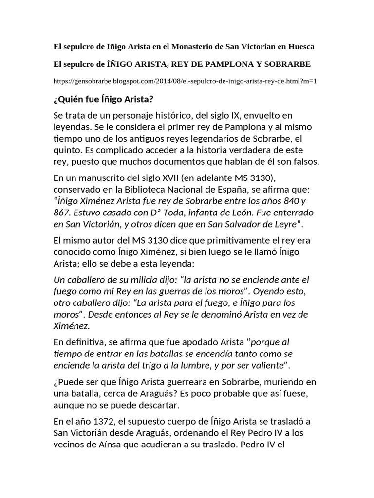El Sepulcro de Iñigo Arista en El Monasterio de San Victorian en Huesca ...