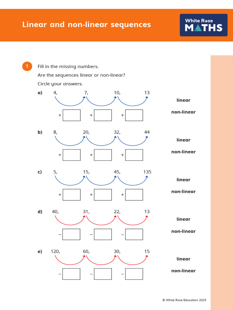 Year 7 Linear and Non-Linear Sequences Worksheet | PDF | Mathematical ...