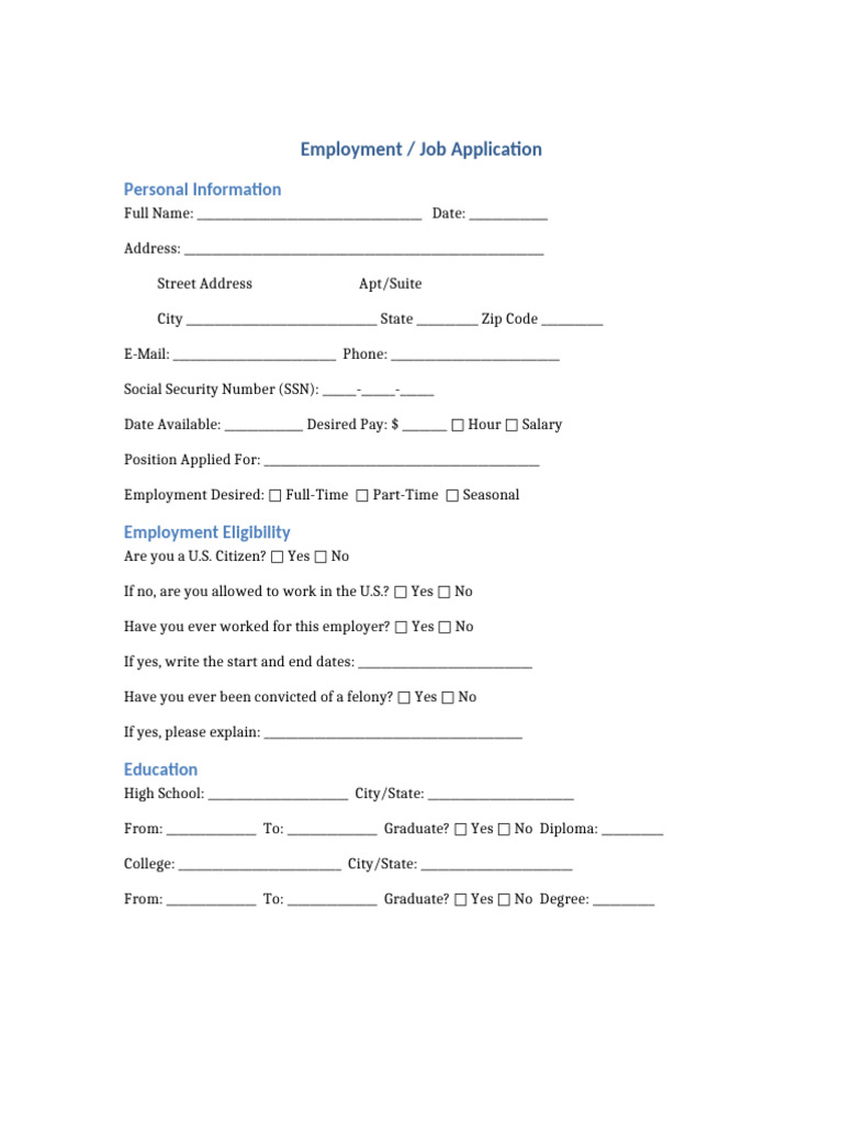 Employment Application Form | PDF