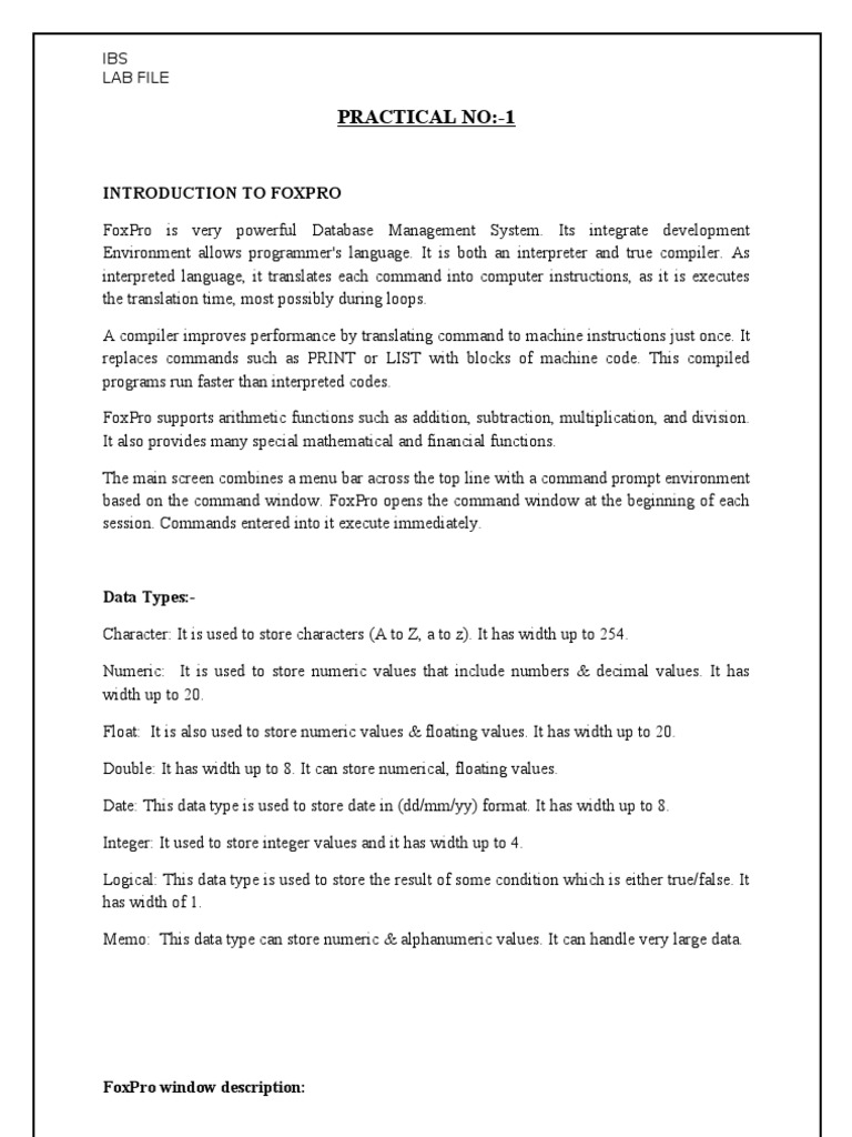FoxPro Database Basics Guide | PDF | Word Processor | Spreadsheet