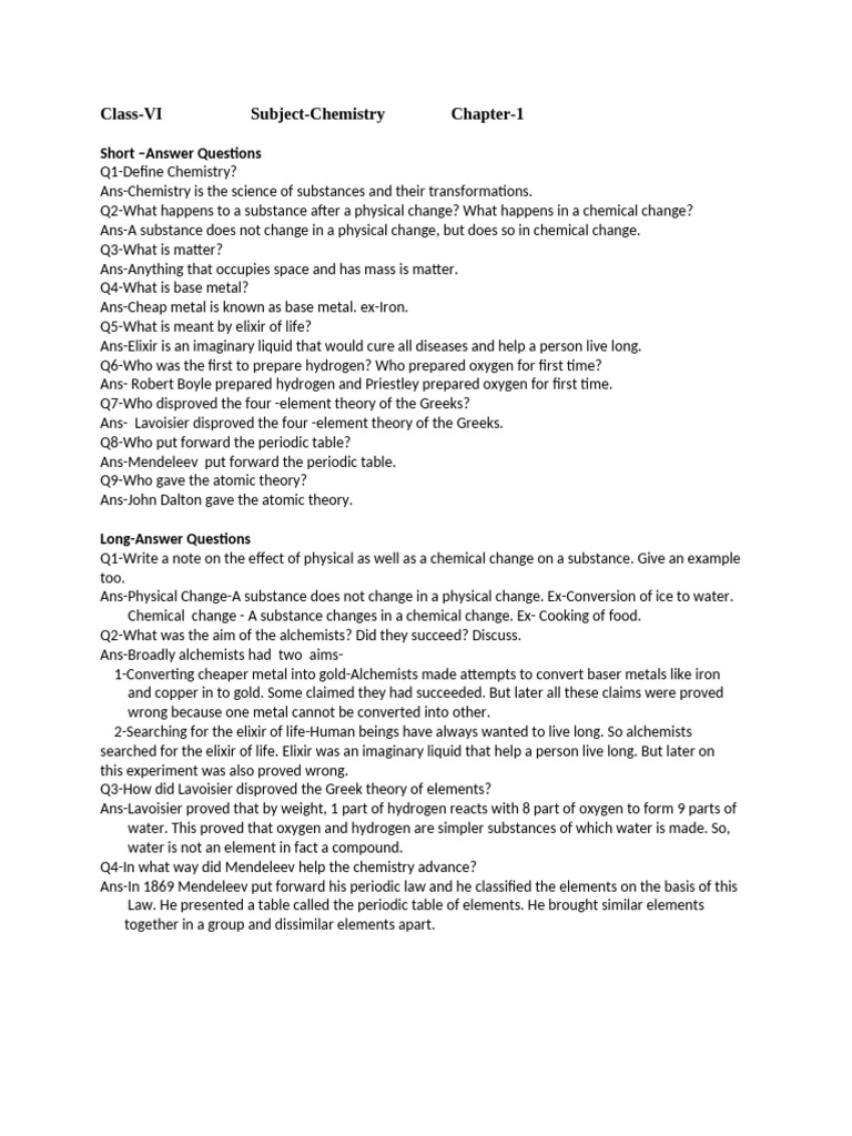 Class 6 - Chemistry Chapter-1 | PDF | Chemistry | Chemical Elements