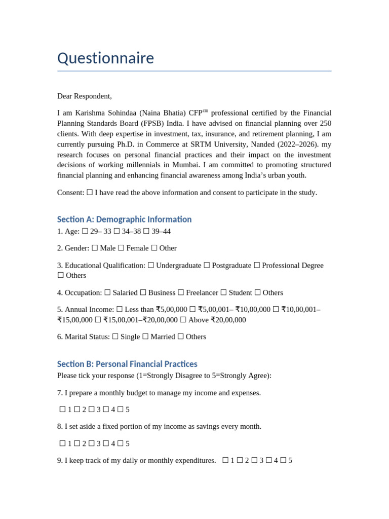 Questionnaire Financial Planning | PDF | Investing | Taxes