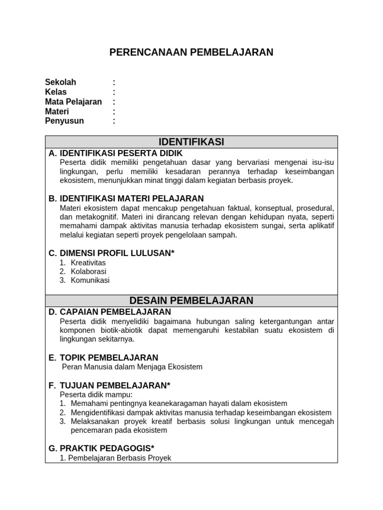 Format Perencanaan Pembelajaran Mendalam. Docx | PDF