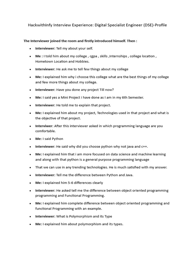 HackwithInfy Interview Experience DSE 1 | PDF | Databases | Computer ...