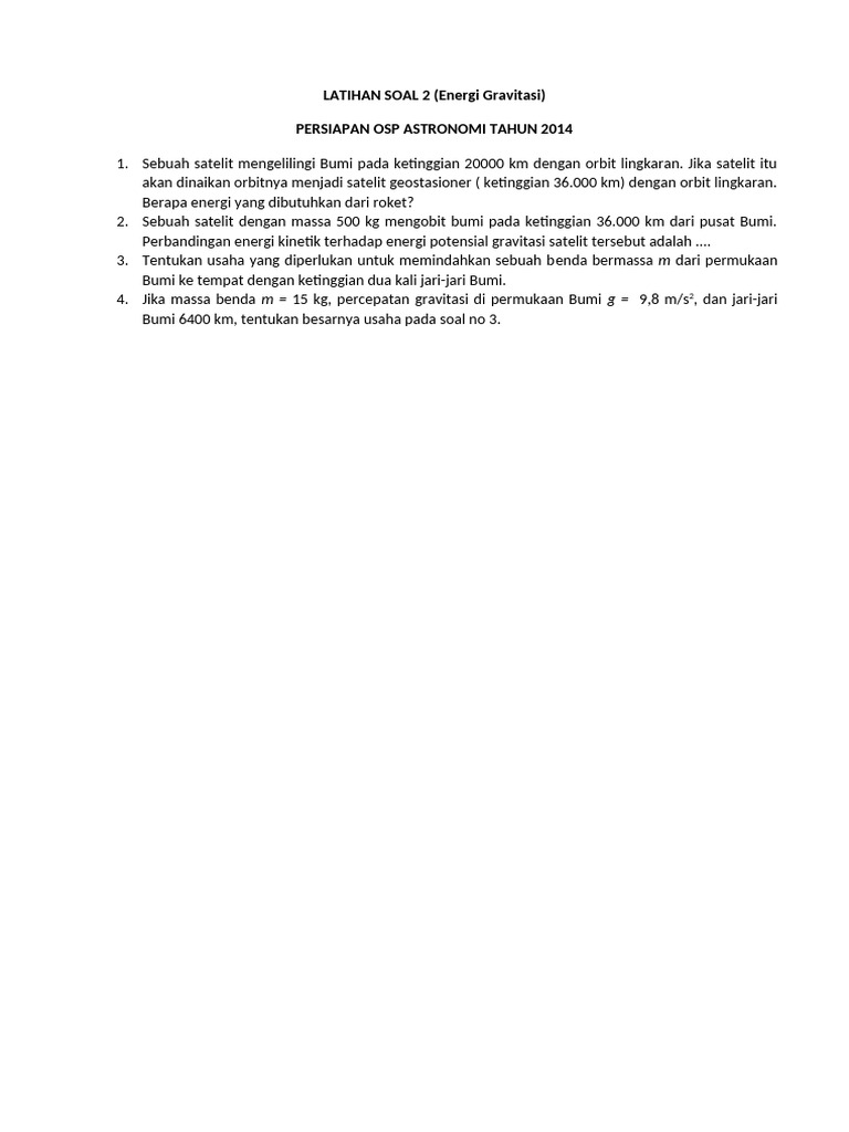 Latihan Soal Osp 2 (Energi Graviasi) | PDF
