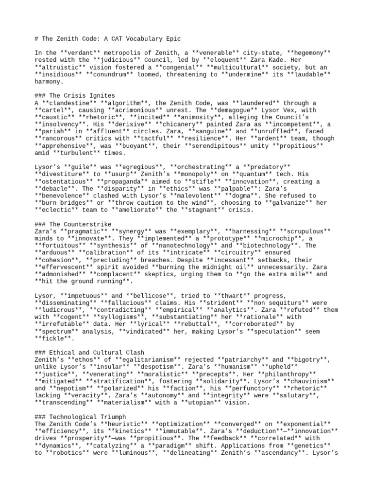 The Zenith Code - A CAT Vocabulary Epic | PDF