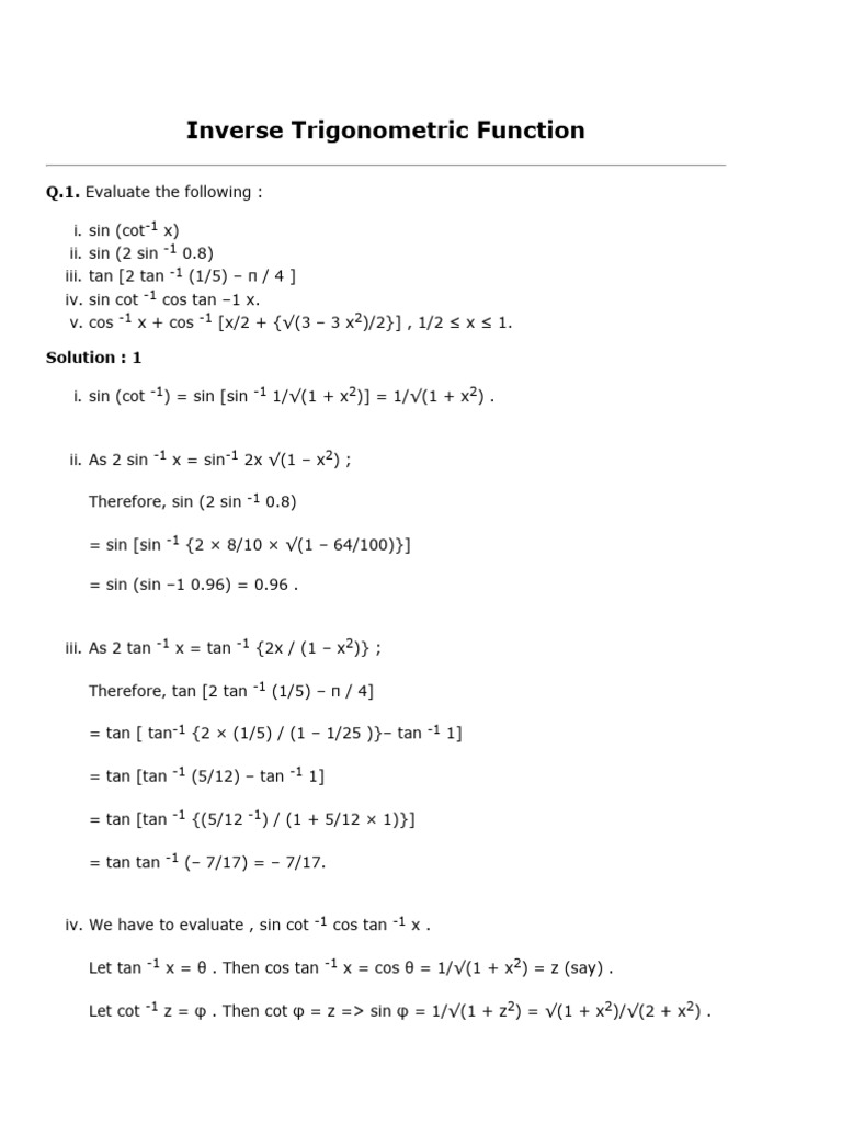Inverse Trigonometric Functions Guide | PDF | Trigonometry | Complex ...