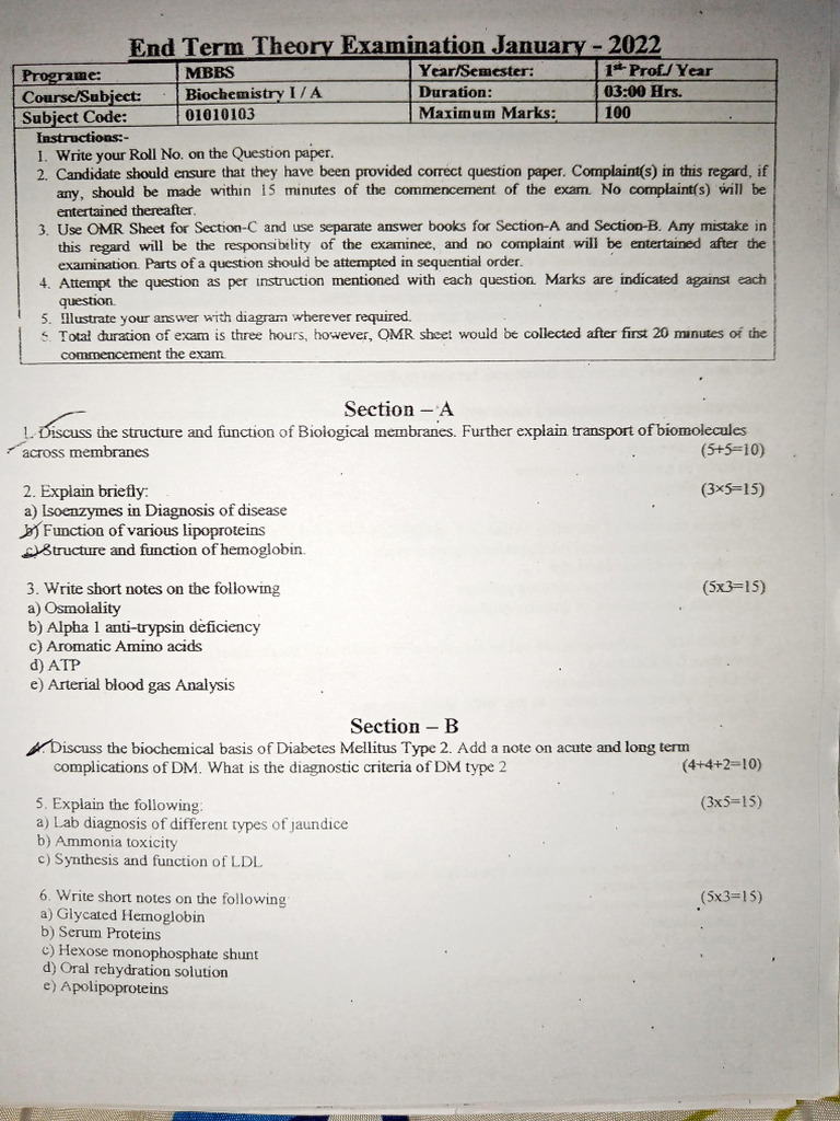 Biochem 1 Previous Years Pdf
