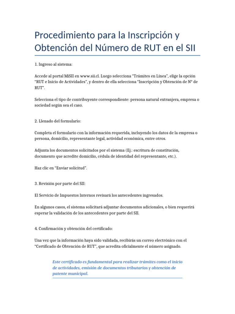 Procedimiento Inscripcion RUT SII | PDF