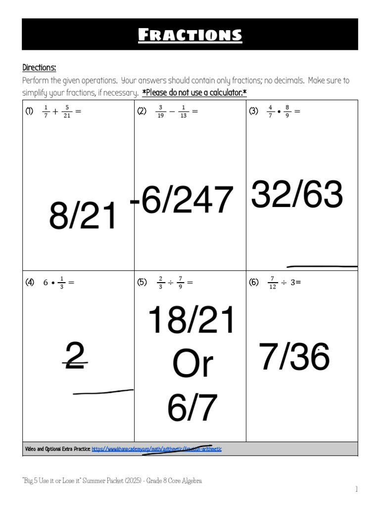 Grade 8 Core Algebra Summer Packet | PDF | Equations | Numbers