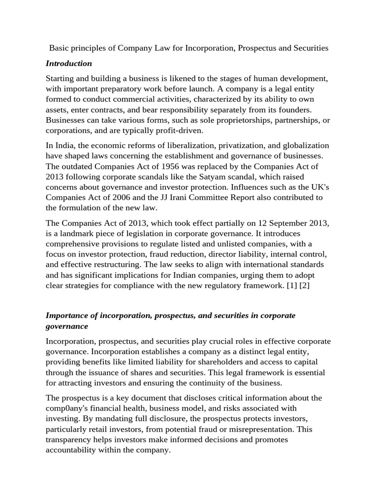 Basic Principles of Company Law For Incorporation | PDF | Securities ...