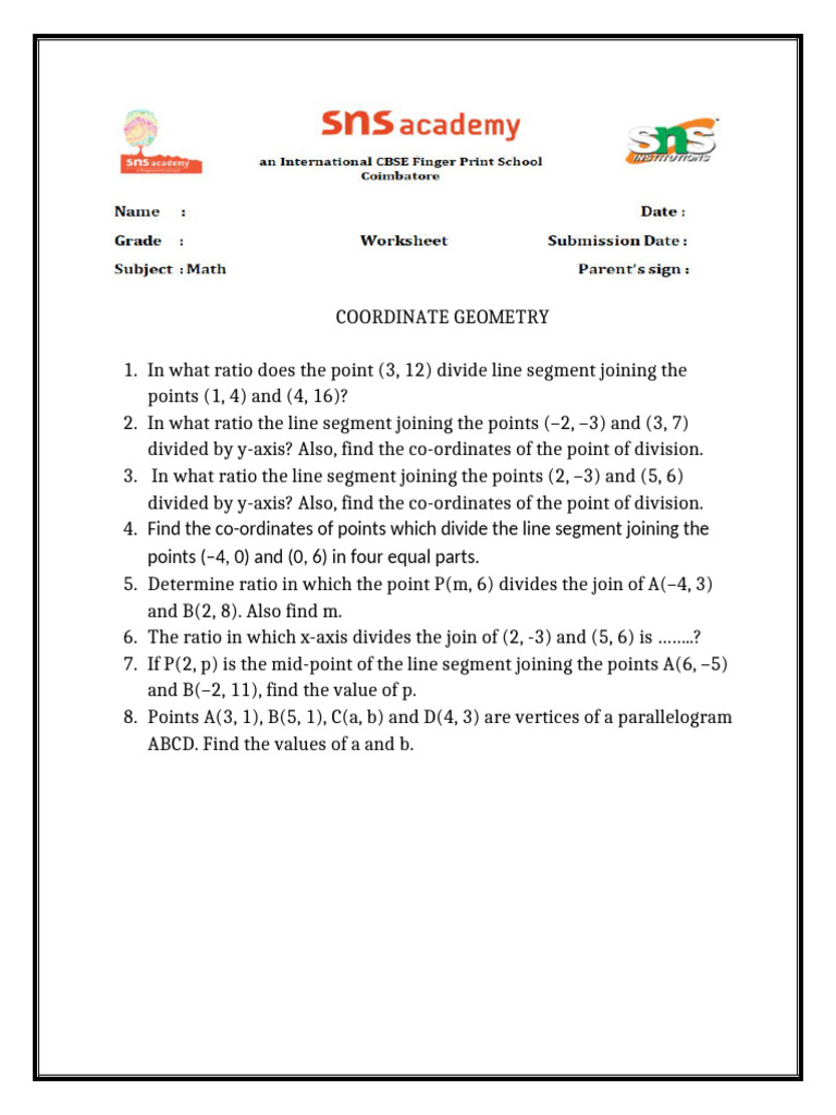 Coordinate Geometry Section Formula | PDF