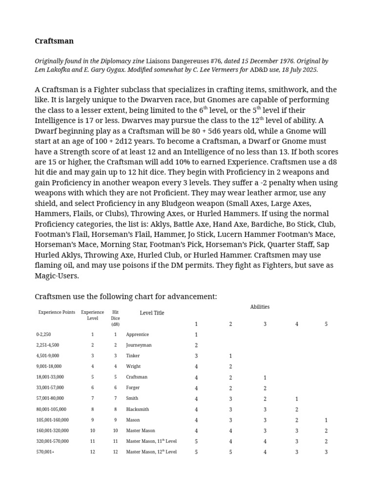 The Craftsman | PDF | Dwarf (Dungeons & Dragons)