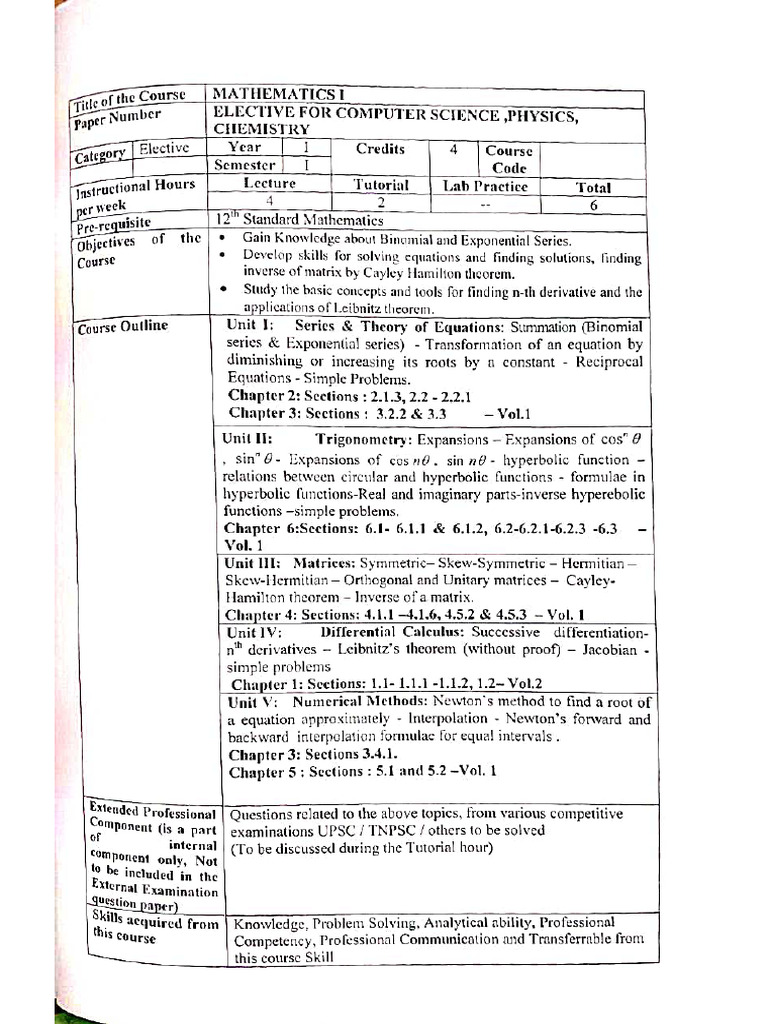 Allied Maths Syllabus 2023 | PDF