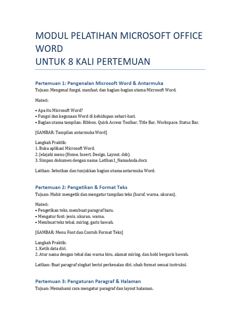 Modul Pelatihan Microsoft Word 2025 | PDF
