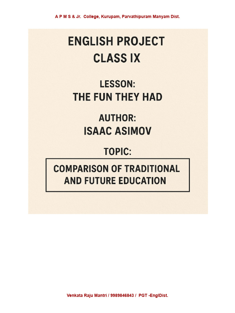 Class 9 English Project: The Fun They Had | PDF