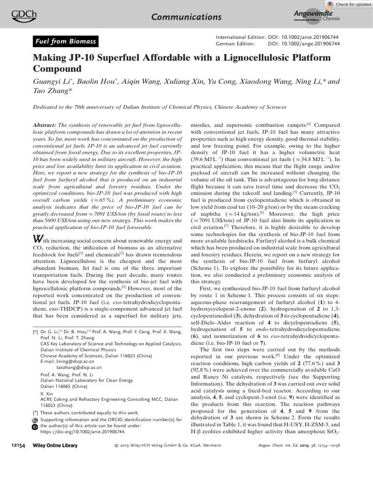 05 Angew Chem Int Ed - 2019 - Li - Making JP 10 Superfuel Affordable ...