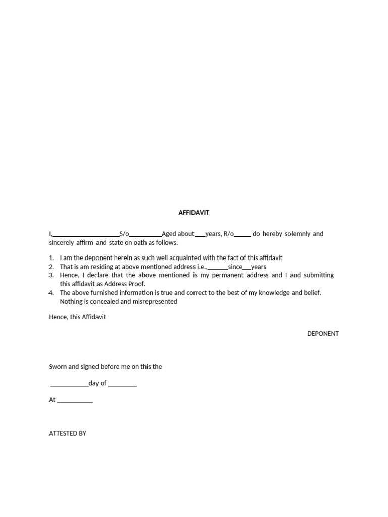 Affidavit for Residential Address Proof | PDF